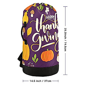 Thanksgiving Pumpkin Fruit Laundry Bag Heavy Duty Laundry Backpack with Shoulder Straps Handles Travel Laundry bag Drawstring Closure Dirty Clothes Organizer For College Dorm, Apartment, Camp Travel