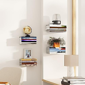 Mefirt Floating Shelves, 3+2 Tier Bathroom Shelves with Paper Towel Holder & Floating Book Shelves, Invisible Bookshelves for Wall