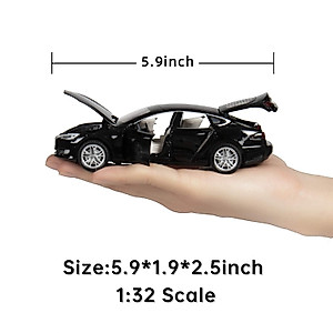 Model S Toy Car, FUBARBAR 1:32 Car Model Diecast Car Toy for Kids Pull Back Alloy Vehicles Hot Wheels Matchbox Mini Boys Scale Cars Birthday Gifts for 3+ Years Old Kids with Music and Lights (Black)