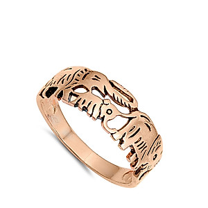 Rose Gold-Tone Elephant Family Filigree Ring 925 Sterling Silver Band Size 10
