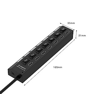 Lysee Data Cables - 7 Ports Micro Hub USB Splitter High Speed USB Hub 2.0 480Mbps On Off Switch USB Splitter Adapter For PC Laptop Computer USB Hub - (Color: White)