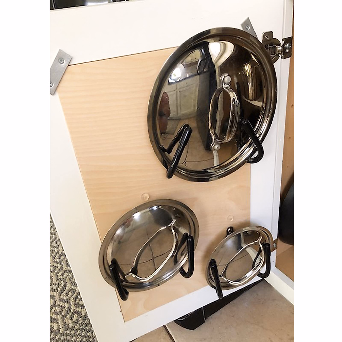 Cabinet Door Pan Lid Organizer, Set of 4, Wall Mount Pot Lid Rack Pot Lid Storage Rack Pan Covers Holder - No Scratch - No Pot Lid