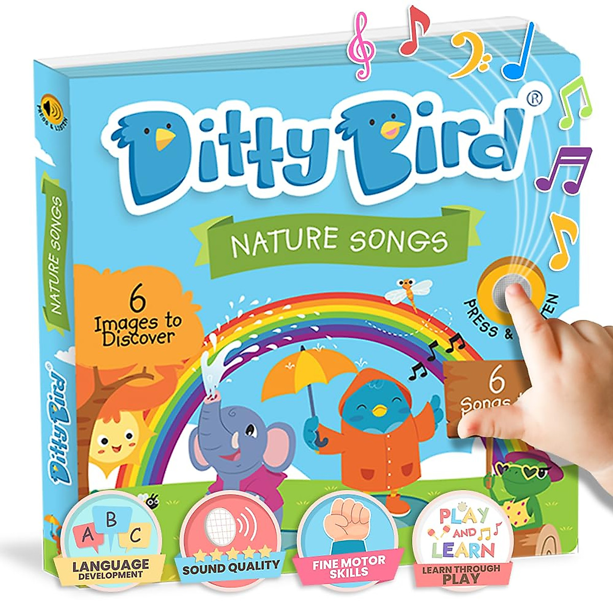 Ditty Bird Musical Books for Toddlers | Fun Children's Nursery Rhyme Book | Rain, Rain, Go Away Book with Sound | Interactive Toddler Books for 1 Year Old to 3 Year Olds | Sturdy Baby Sound Books