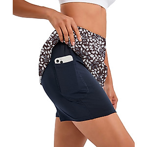 Jhsnjnr Womens Tennis Skirts High Waisted Golf Skorts Skirts Knee Length Active Athletic Skort Black Floral