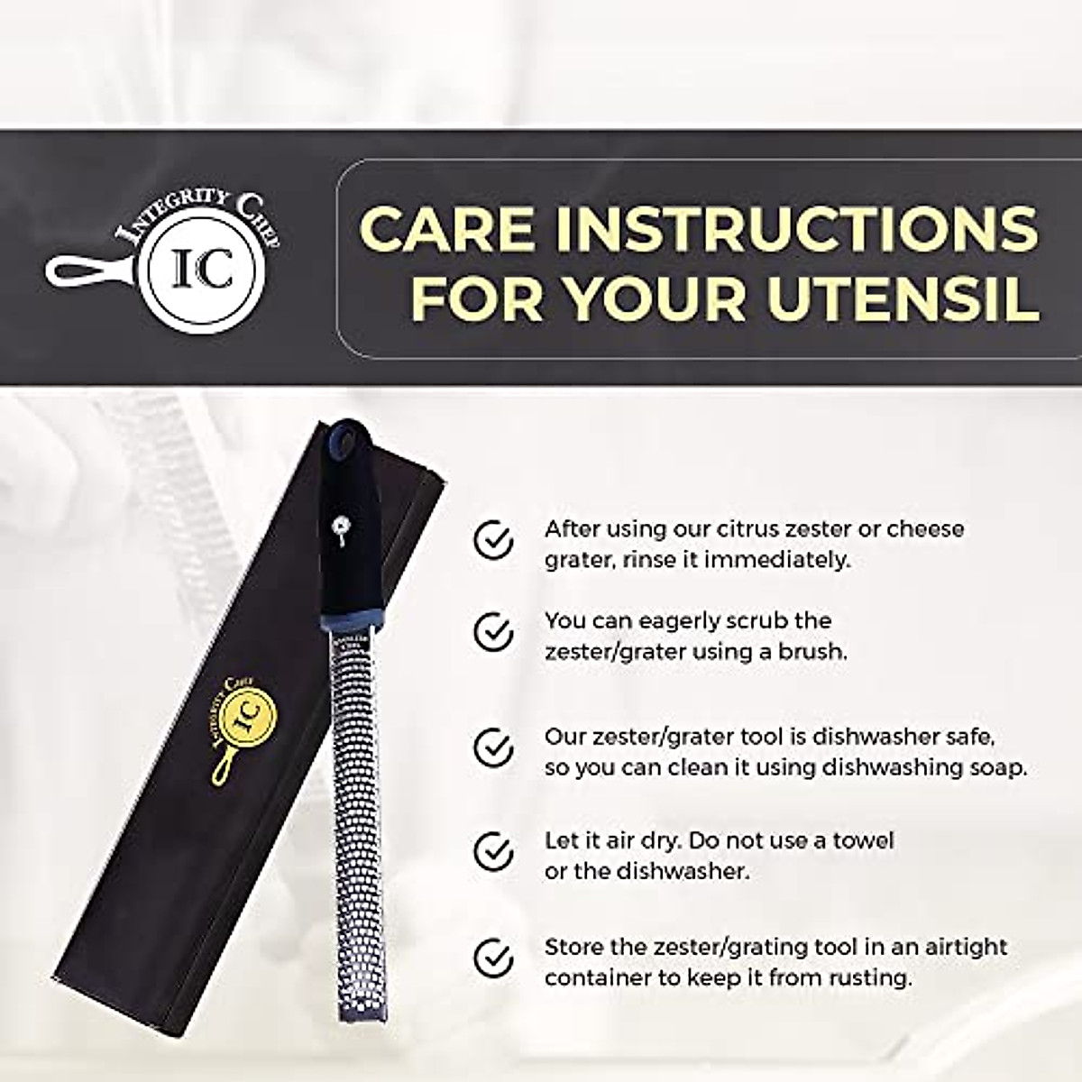 Integrity Chef PRO Citrus Zester and Cheese Grater - Premium Non-Slip Grip Handle, Dishwasher Safe Lemon Zester - Parmesan, Garlic, Nutmeg, Chocolate, Ginger Grater - Stainless Steel Grater (13.2")