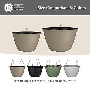 The HC Companies 13 Inch Wrapt Hanging Planter - Lightweight Outdoor Plastic Hanging Basket for Plants, Herbs, Flowers, Black