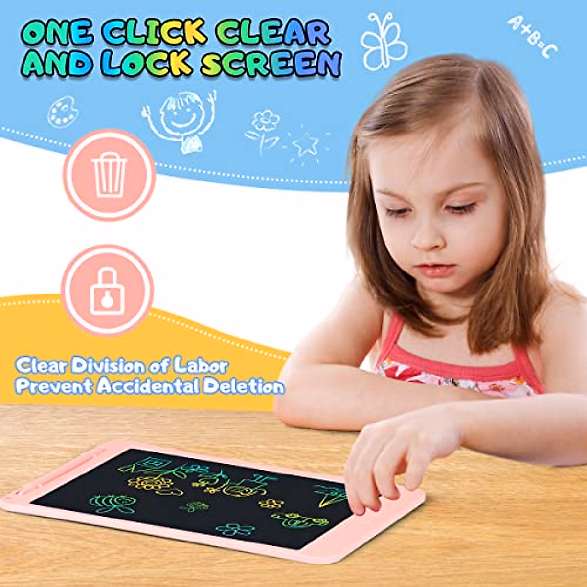 LCD Writing Tablet for Kids, ATMPC 10 inch Doodle Board with Lock Function, Erasable, Portable Drawing Board, Educational and Learning Toys for Boys and Girls Aged 3-6 Years