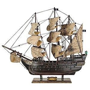 SAILINGSTORY Wooden Pirate Ship Model Black Pearl Model Ship Sailboat Decor Sea Chart Sails 20.5"