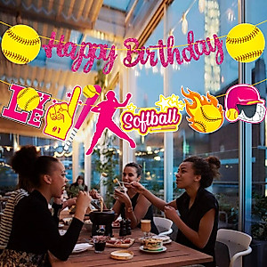 Softball Happy Birthday Banners Softball Birthday Party Decoration Softball Themed Party Cutout Banners for Girls Softball Baby Shower Decoration Sport Party Supplies