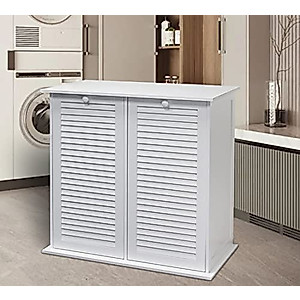 eHemco Dual Basket Tilt Out Laundry Sorter with 2 Removable Cotton Bags, White