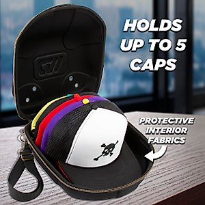 CASEMATIX Hat Travel Case for up to 5 Baseball Caps with Crush-Resistant Hard Shell Outer, Adjustable Shoulder Strap and Comfortable Handle - Portable Hat Case Carrier for Travel and Hats Storage