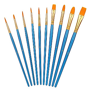 Amazon Basics Paint Brush Set, Nylon Paint Brushes for Acrylic, Oil, Watercolor, 10 Brush Sizes