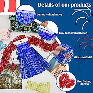 20 Pcs 4th of July Parade Float Decorations Including 8 Pcs 10 ft Metallic Foil Fringe Curtains 12 Pcs 6.5 ft Tinsel Garland for Flag Day Independence Day Party Car Decorations