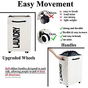 Haundry 86L Large Collapsible Laundry Hamper with Wheels, Waterproof Rolling Clothes Hamper Basket Bin for Dirty Clothes Storage