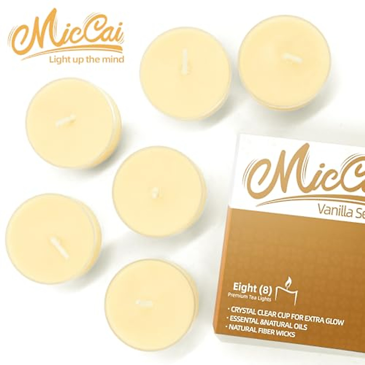 MicCai Vanilla Scented Small Candles - 8 Pack | Burning time 4-5 Hours Each | Made of Natural Soy Wax | Create a Relaxing Atmosphere | Scented Home Decor-Tea Candle-Vanilla Series