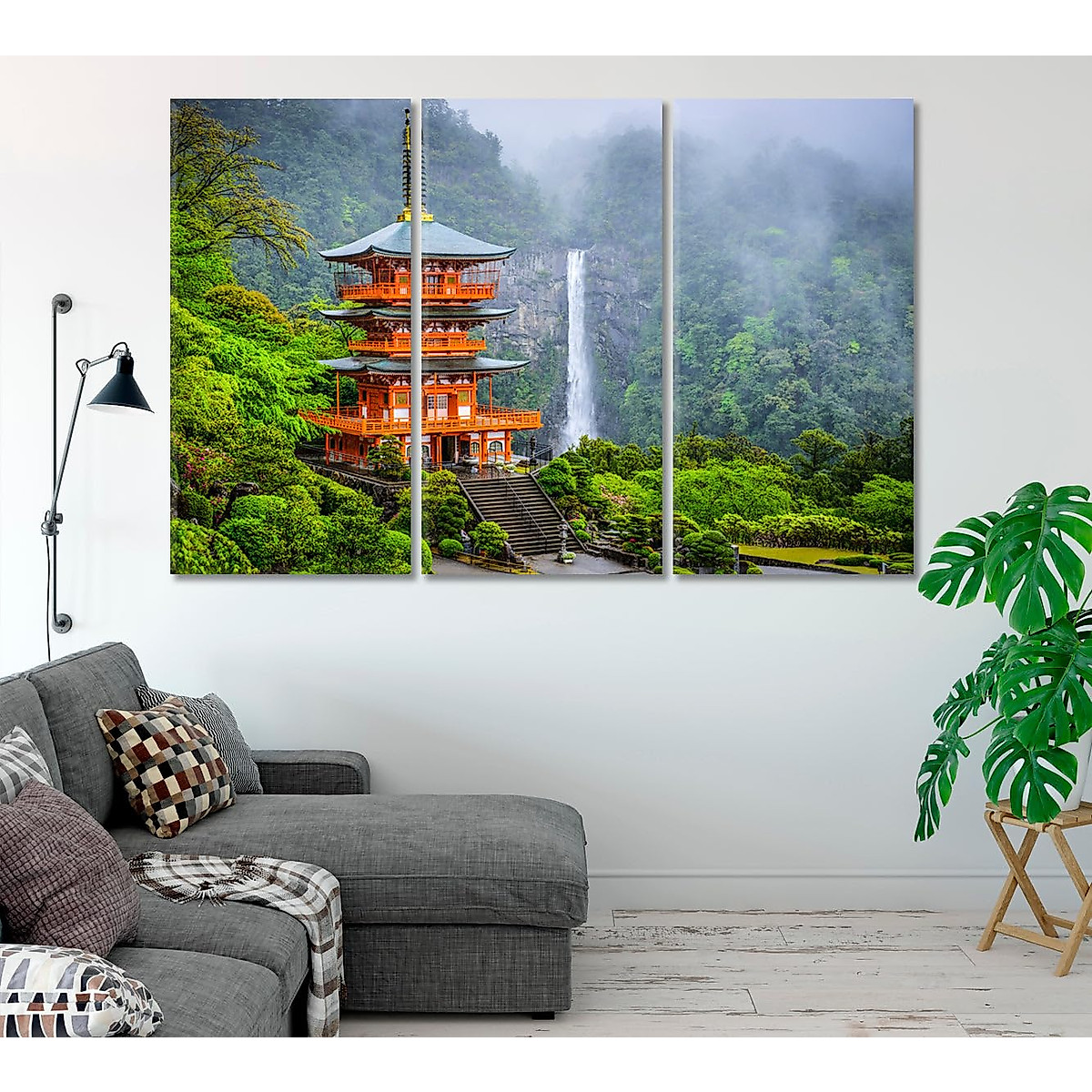 Seigantoji Pagoda and Nachi No Taki Waterfall Japan Canvas Print 1 Panel / 36x24 inches