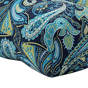 Pillow Perfect Paisley Indoor/Outdoor Sofa Setee Bench Swing Cushion with Ties, Tufted, Weather, and Fade Resistant, 18" x 56", Blue/Green Pretty,