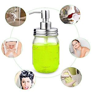 4 Pack Mason Jar Soap Dispenser Lids with Pumps, Rustproof Stainless Steel Lotion Soap Dispenser Lids Replacement for 16 oz Regular Mouth Mason Jar Decor, 4 Brushes Included Silver