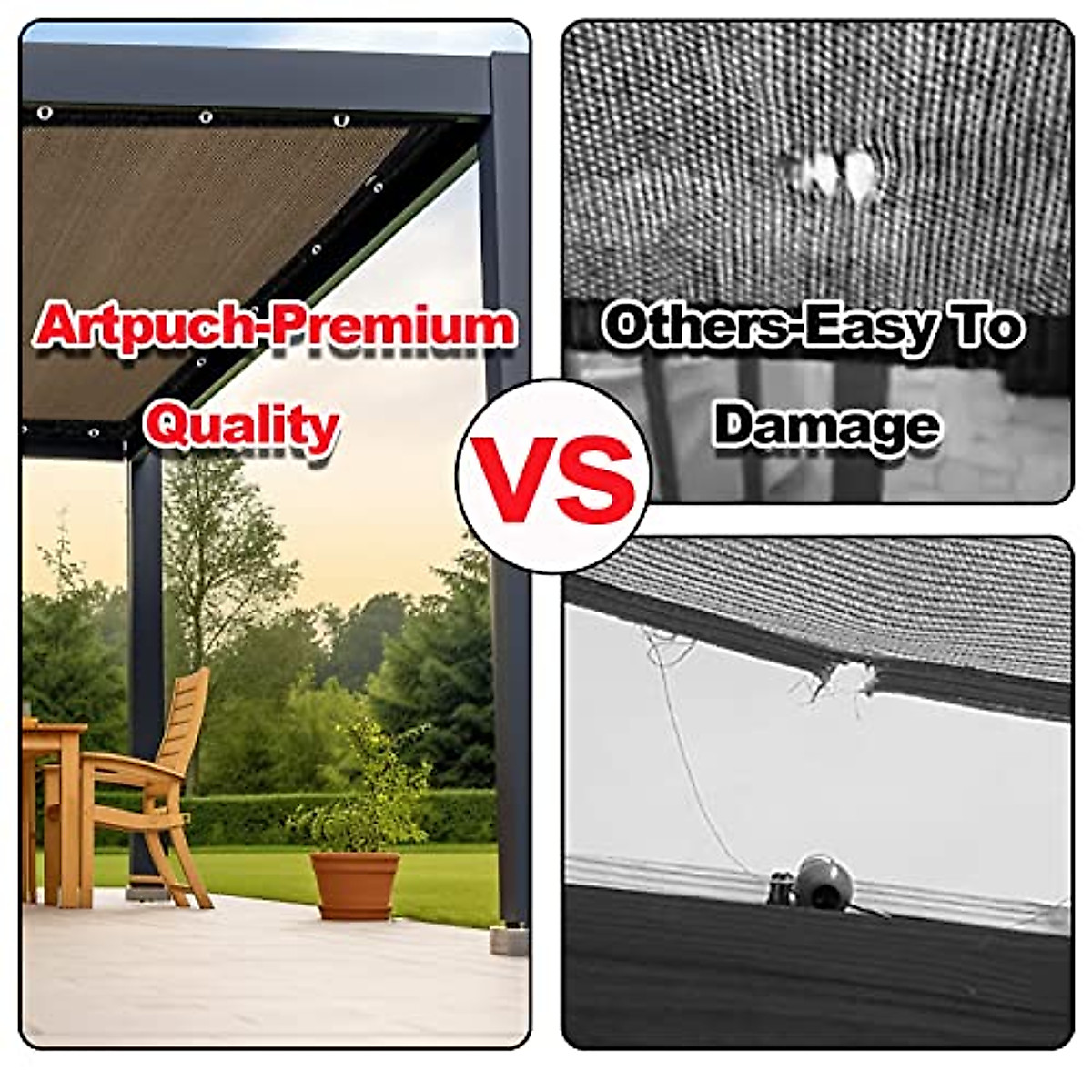 Artpuch Pergola Shade Cover Outdoor Sun Shade Cloth with Grommets Shade Tarp for Patio, Carport, Backyard