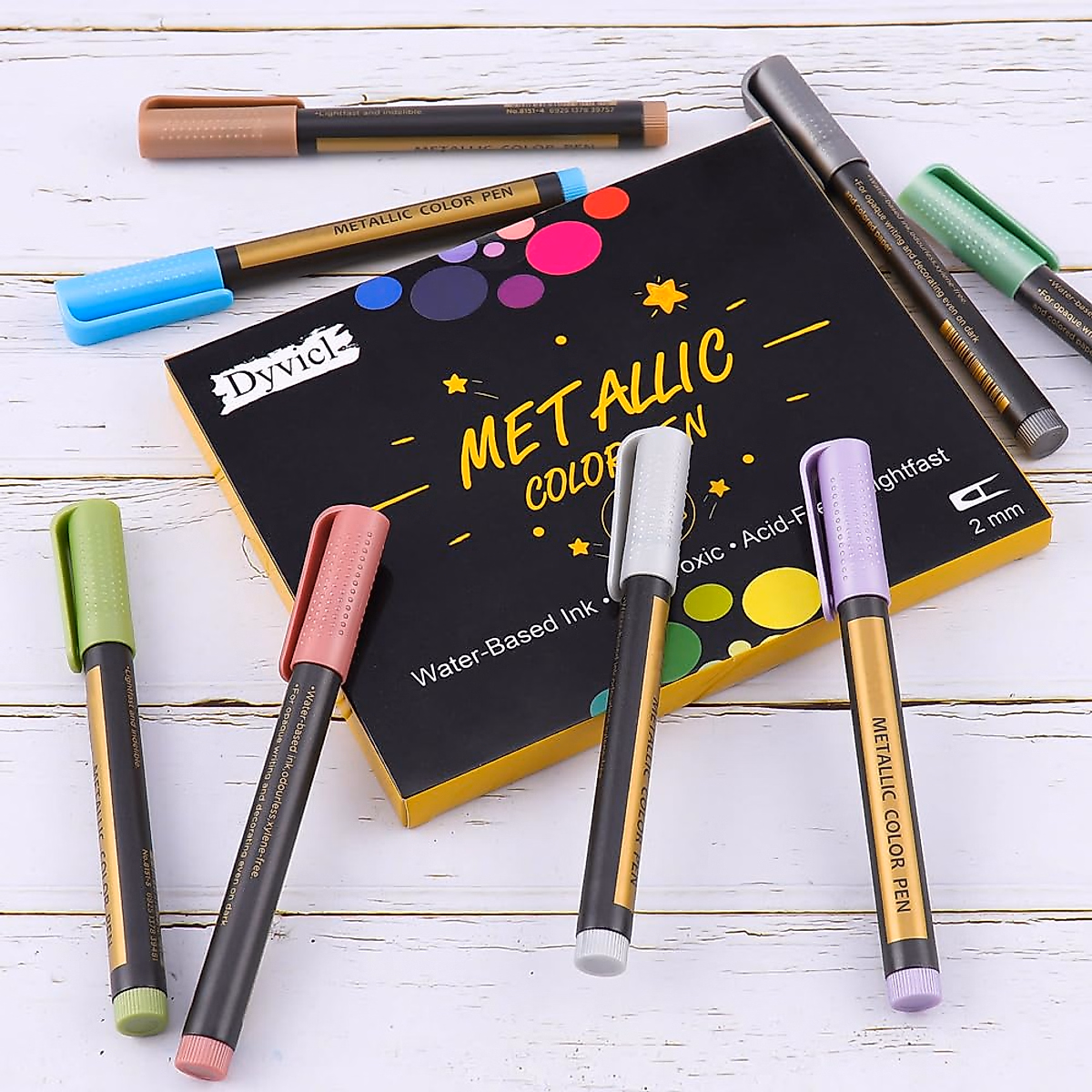 Dyvicl Metallic Marker Pens - Set of 9 Medium Point Metallic Markers for Rock Painting, Black Paper, Card Making, Scrapbooking Crafts, DIY Photo Album