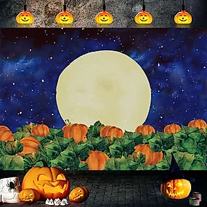 Halloween Background Moon Pumpkin Starry Night Decoration Halloween Party Backdrop Kids Birthday Cake Table Banner Studio Photography Props 72x48 inch