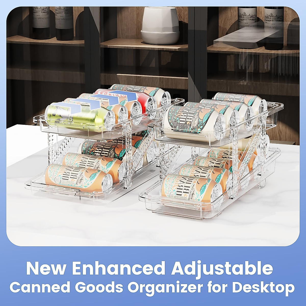 Jsyrjing Drink Organizer for Fridge Soda Holder for Refrigerator Can Dispenser,Adjustable Width Can Holders for Fridge Suitable for Storage Cabinet and Pantry Clear (2 Pack)