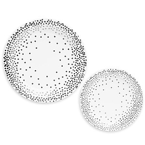 Juvale Serves 50 Silver Party Supplies - 150 Piece Disposable Paper Dinner Plates, Dessert Plates and Cups for Wedding, Birthday Party Table Decorations