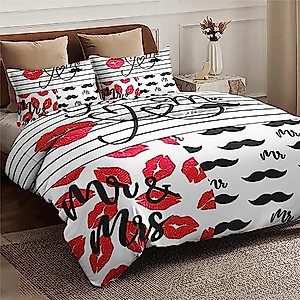 Duvet Cover Twin Size, Retro Woman Red You Bedding Set with Zipper Closure for Kids and Adults, Love Valentine Valentines Comforter Cover with Pillow Sham for Bedroom Bed Decor
