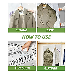 Colemoly Hanging Vacuum Storage Bags Space Saver Bags 4 Pack with 1 Electric Air Pump (49x27.6 Inches) Vacuum Seal Bags for Clothing Vacuum Bags for Travel Moving Supplies