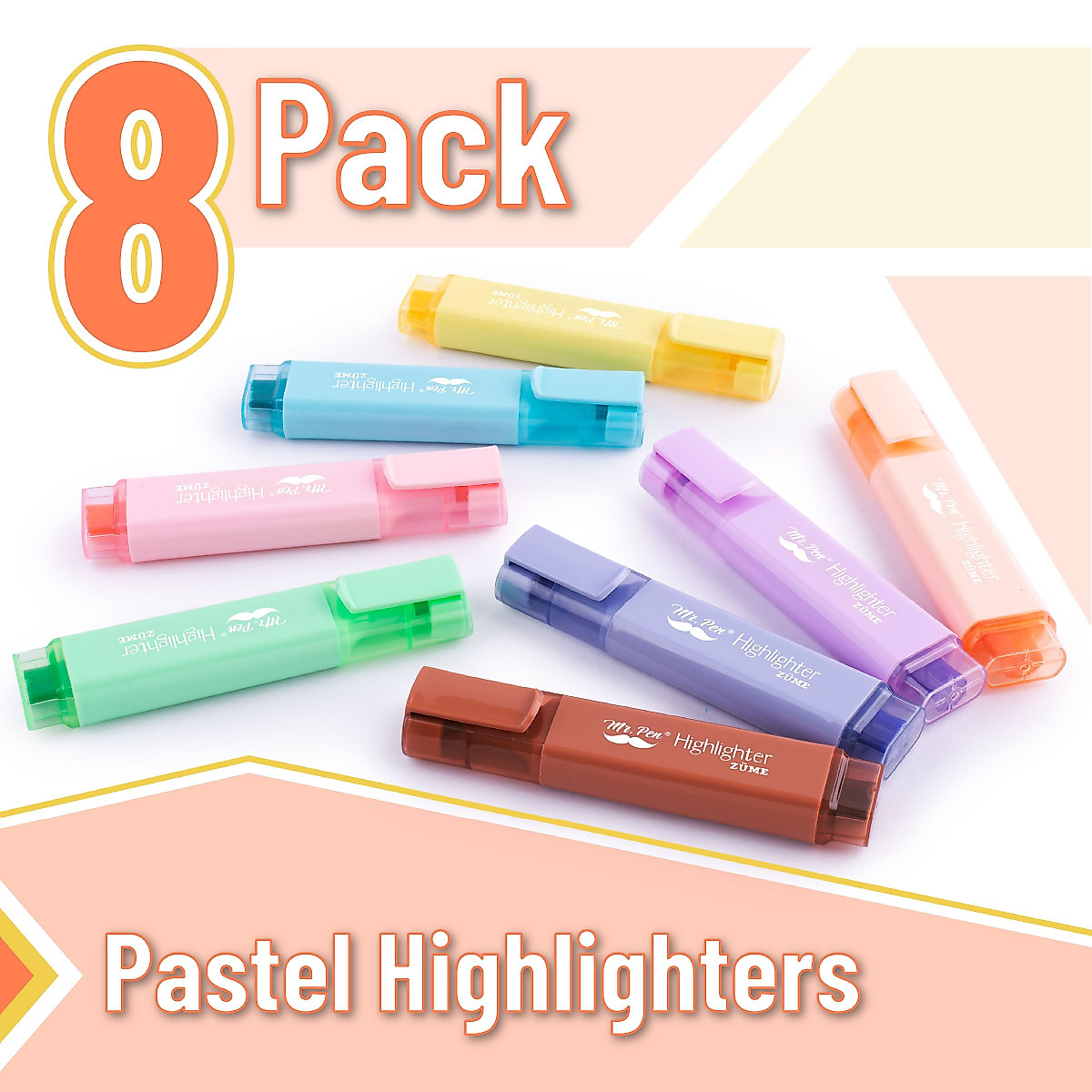 Mr. Pen- Pastel Highlighter, 8 pcs, Tank Style, Chisel Tip, Highlighters Pastel, Bible Highlighter, Aesthetic School Supplies, Cute School Supplies, Aesthetic Cute Highlighters, Highlighters No Bleed
