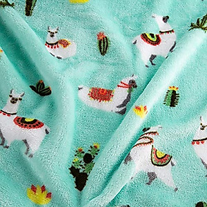 AVAFORT Velvet Plush Home Fleece Throw Blanket for Couch Sofa Bed, Warm Elegant Fuzzy Flannel Blanket for Kid Baby Adults or Pet, Lightweight Soft Cozy Warm Luxury Microfiber Blankets (Llama-Aqua Sky)