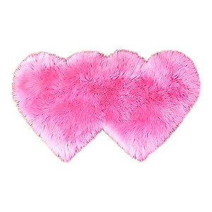 Scceatti Fluffy Rugs for Bedroom 28X14In Machine Washable Living Room Rug Carpet Heart Shaped Geometric Bedside Rug Rugs Non Slip Faux Wool Imitation Carpet Mats Shaggy Home Decor for Living Room