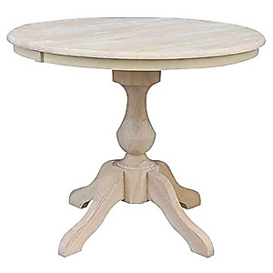 International Concepts 36" Round Top Pedestal Table with 12" Leaf-28.9" H-Dining Height, Unfinished