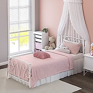 Elephance Twin Bed Frame with Headboard, Metal Platform Bed Frame with 12 Inch Storage Space No Box Spring Needed (White)