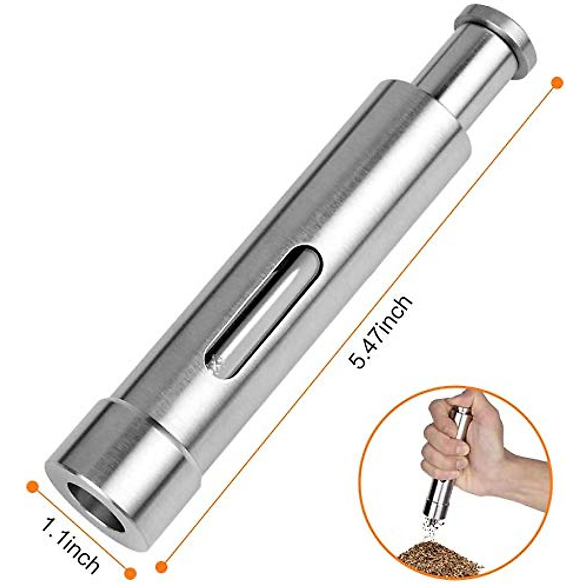 Cute Stainless Steel Pepper Mills with One Hand Stands Mini Thumb Push for Peppercorns, Sea Salt, Spices, Table Seasoning Grinders