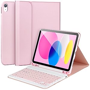 AHYWTAN iPad 10th Generation Case with Keyboard,Keyboard Case for iPad 10th Gen 2022 10.9’’Keyboard for iPad 10th Gen with Pencil Holder,Detachable Bluetooth Keyboard Case for iPad 10.9 2022,Pink