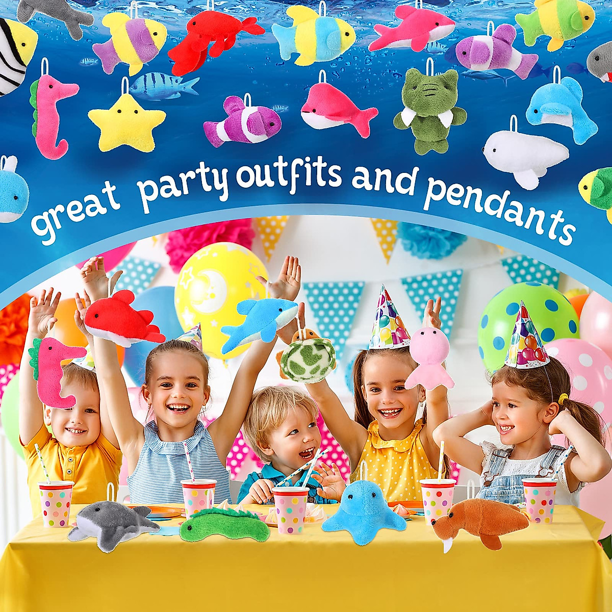 Deekin 48 Pack Mini Ocean Animal Plush Toys Sea Creatures Stuffed Toy Stuffed Animals Under the Sea Toys for Parties Sea Animals Plush Toys for Birthday Party Favors Claw Machine Gift Bag Fillers