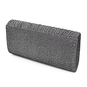 Premium Pleated Metallic Glitter Mesh Clutch Evening Bag Handbag, Grey One Size
