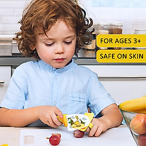 Kids Knife Set for Real Cooking, Friendly Safety Knife for Kids, Stainless Steel Child Chef Knife with Finger Protector, Round Tip Kids Knife for Cutting, Serrated Edges (Yellow)