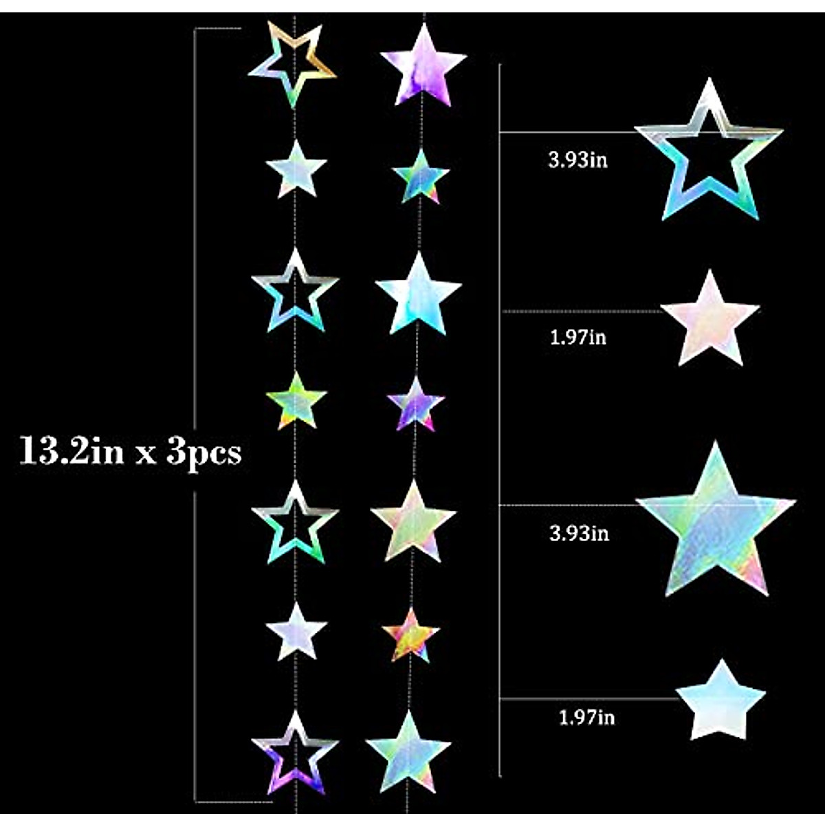 39Ft Glitter Star Garland Banner Hanging Decorations Bling Iridescent Twinkle Star Garland Streamer Kit for Bridal Shower Wedding Baby Shower Christmas Birthday Prom Graduation Party Supplies