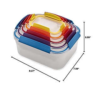 Joseph Joseph Nest Lock Plastic Food Storage Container Set with Lockable Airtight Leakproof Lids, 10-Piece, Multi-Color