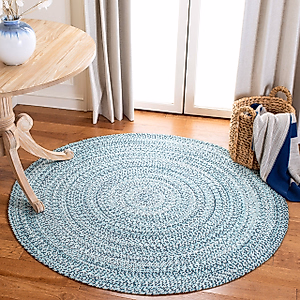 SAFAVIEH Braided Collection 6' Round Aqua / Ivory BRD701J Handmade Country Cottage Reversible Cotton Area Rug