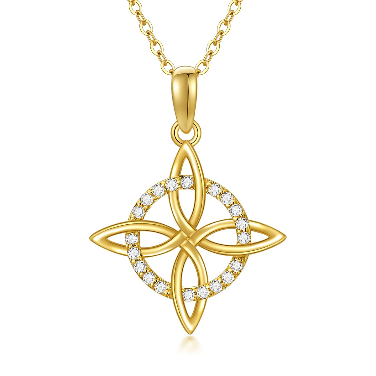 SISGEM Solid 14K Gold Celtic Cross Knot Necklace for Women,Yellow Gold Irish Celtic Knot Pendant Necklaces with Moissanite,Anniversary Birthday Jewelry Gifts for Mom Wife 16''-18''