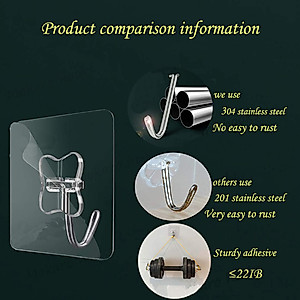 IOQSOF Wall Adhesive Heavy Duty 10 Large Utility Without Nails,Clear Hanging Hooks Value Pack Kitchen Bathroom Office Decorations, Transparent