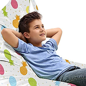 Ambesonne Pineapple Lounger Chair Bag, Fresh Tropical Fruits Hand Drawn Hawaii Foliage on Colorful Triangles Background, High Capacity Storage with Handle Container, Lounger Size, Multicolor