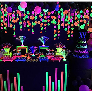 Midnight Glo 78ft Neon Paper Garland Circle Dots Hanging Decorations for Birthday Party Wedding Decorations Black Light Reactive UV Glow Party (6 Pack)