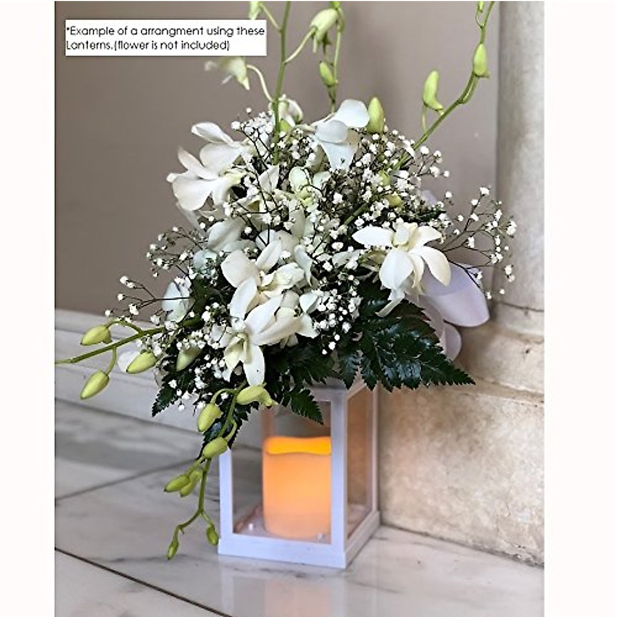 Just in Time for Winter (12 Pc Set) 10" Decorative Lanterns with Flameless LED Lighted Candle, 5 Hr Timer, Antique Look Indoor Outdoor Home, Garden, Weddings - White. Includes Bonus String Lights!