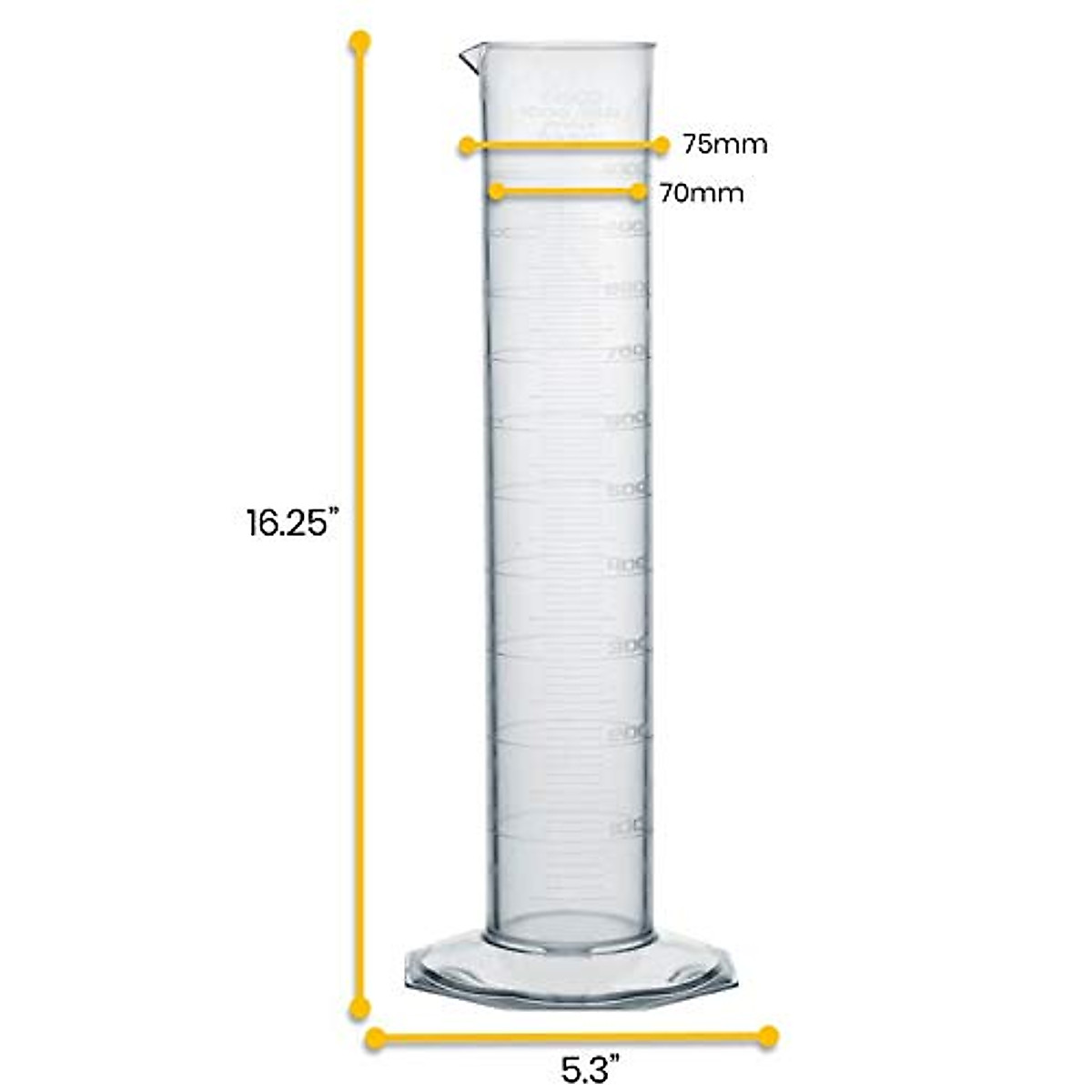 EISCO Graduated Cylinder, 1000mL - Class A Tolerance - Octagonal Base - TPX Plastic - Industrial Quality, Autoclavable
