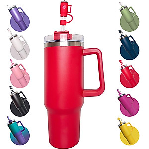 FVOTNW 40oz Tumbler with Handle and Straw,Reusable Insulated Tumbler Stainless Steel Travel Mug Keeps Drinks Cold,Suitable for Travel, Office and Gifts for Mom or Wife-Red