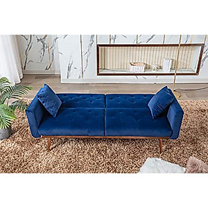 Velvet Mini Sofa, Accent Sofa, Modern Folding Couch, Sofa Bed for Living Room, Loveseat Sofa with Rose Gold Metal Feet (Navy)